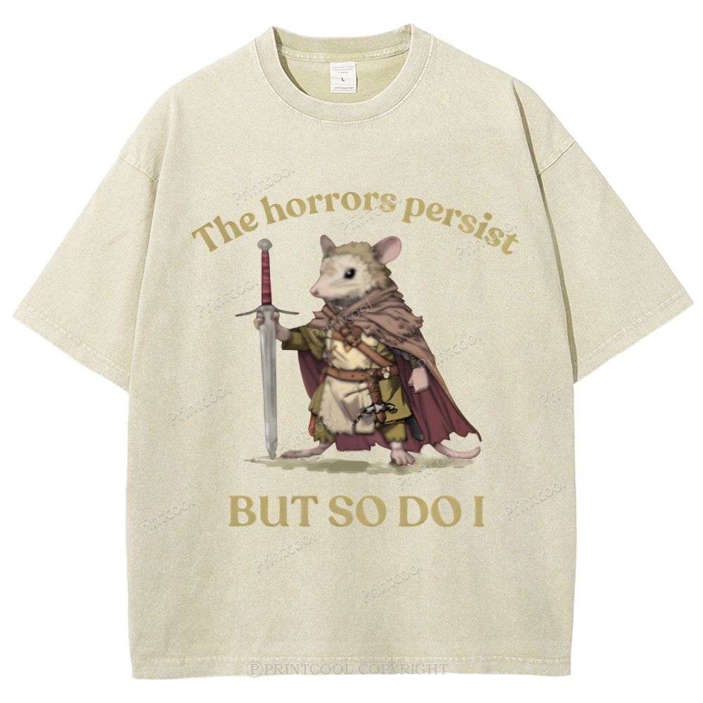 The Horrors Persist: Mouse Warrior Unisex Vintage Washed Tee