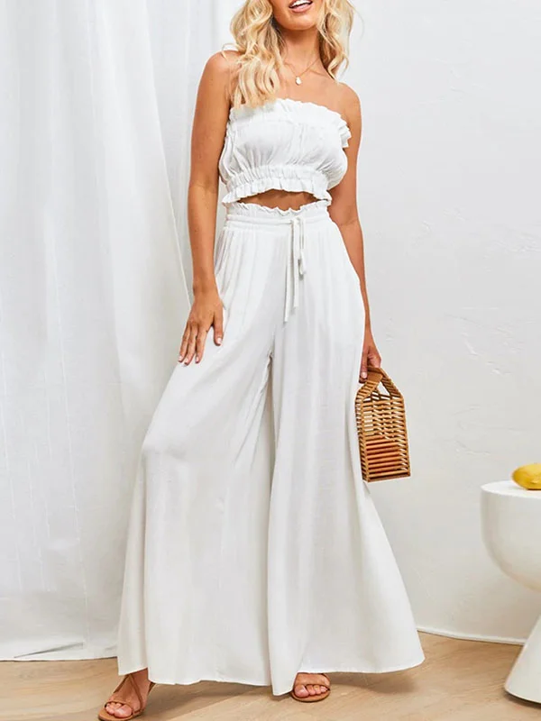 High-Waisted Loose Drawstring Pants with Elastic Waist and Pockets