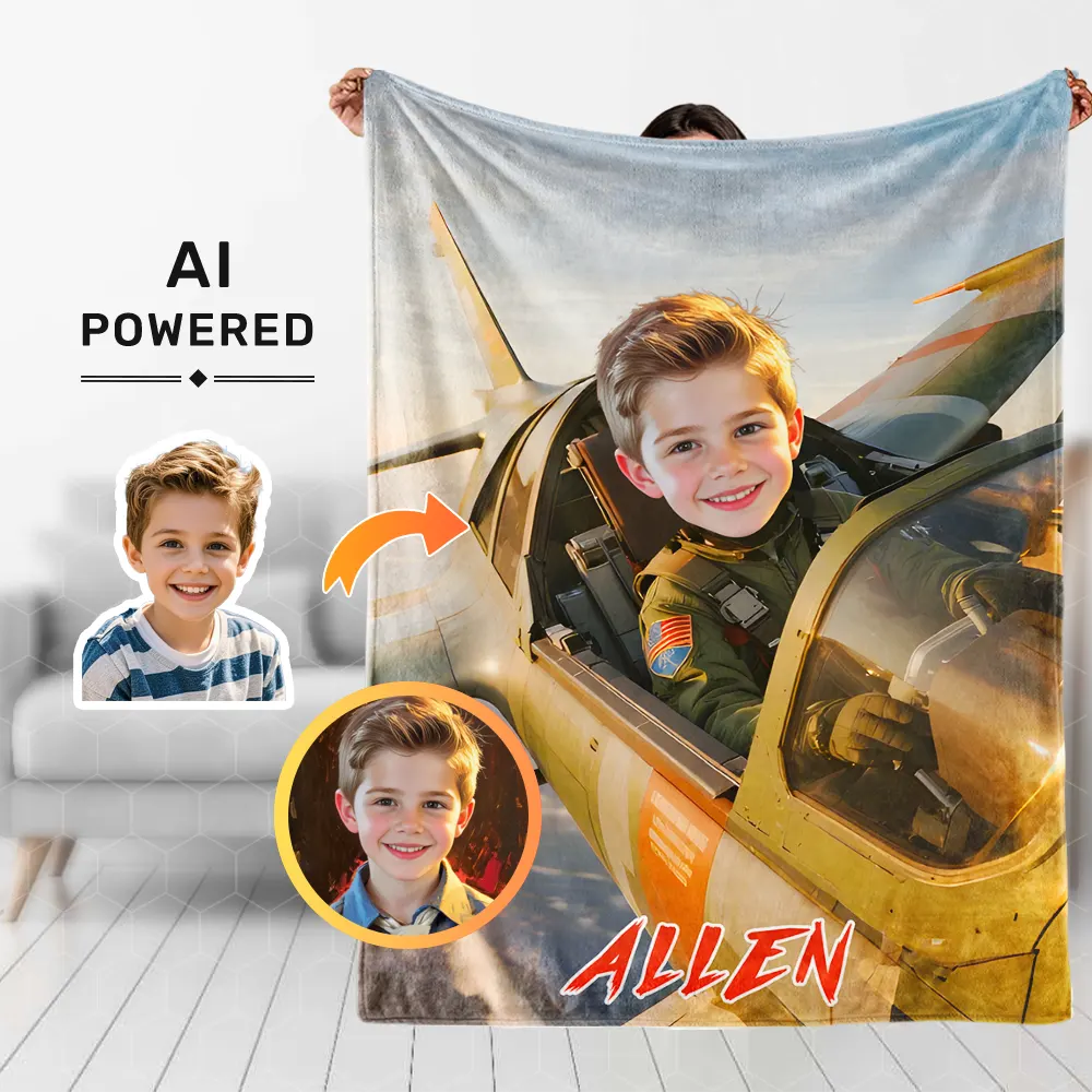 Custom Blanket Ai Powered Boy in Fighter Jet Cockpit Scene Aviation ...