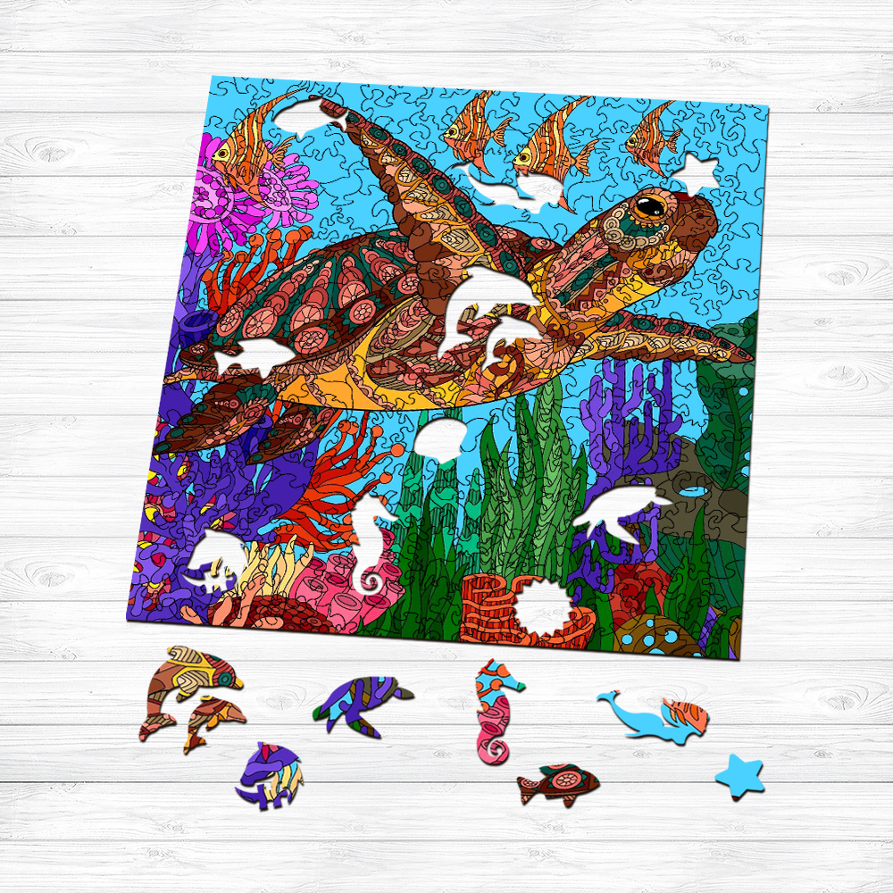 Submarine Sea Turtles Wooden Jigsaw Puzzle
