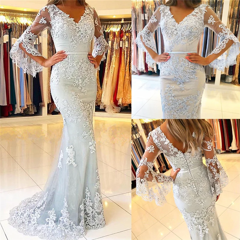 Daisda Mermaid Half Sleeves Prom Dress Long