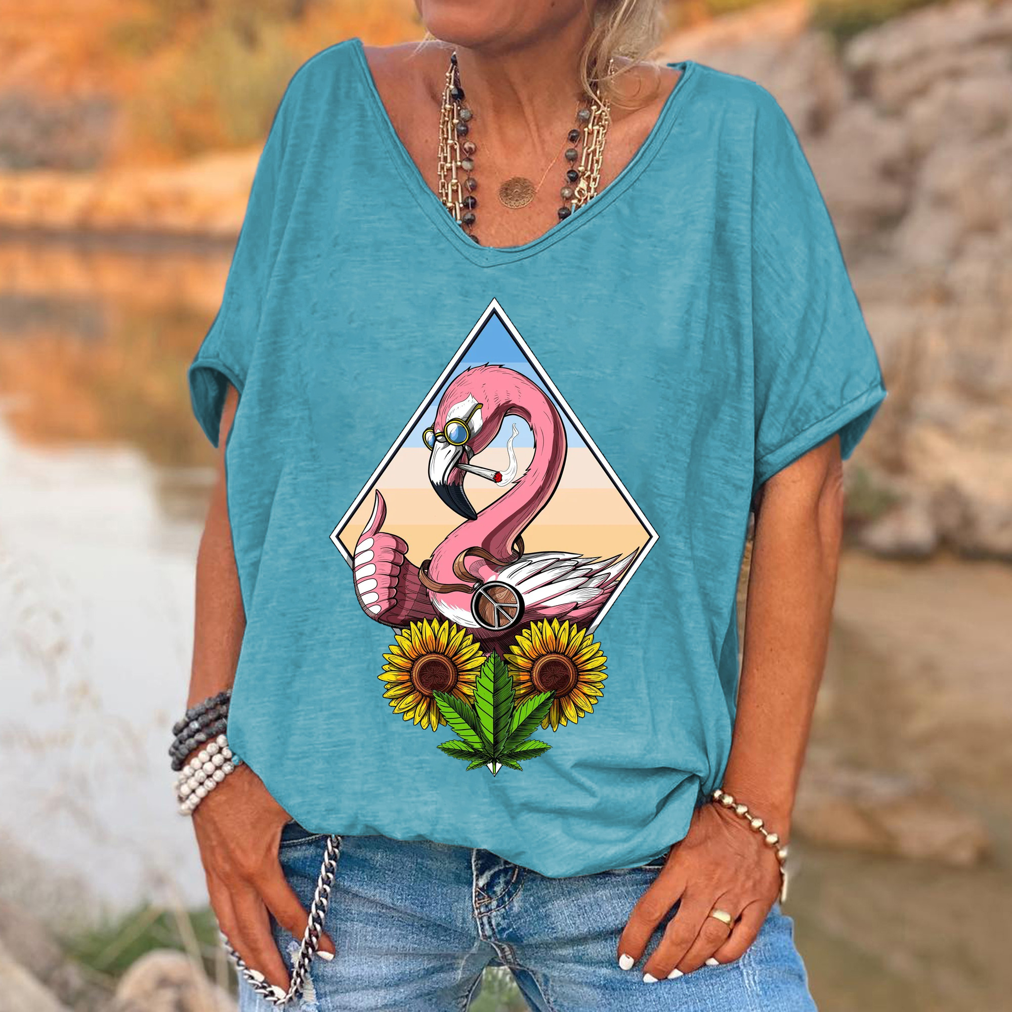 Flamingo Bird Hippie Stoner Smoking Weed T-Shirt