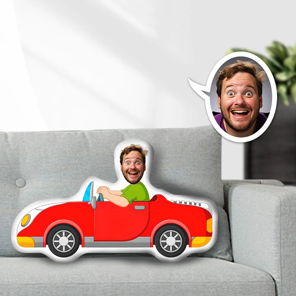 Custom Photo Face Pillow, Man Driving Racing Car Face Pillow, Face ...