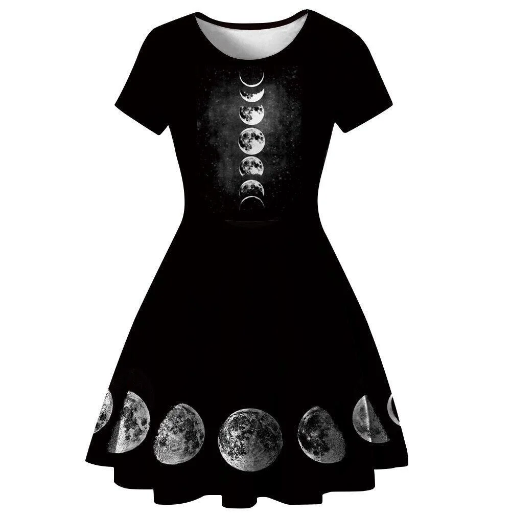 Witch Moon Phases A-Line High Waist Dress - GothBB 2022 free shipping ...