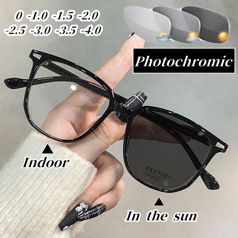 Square Finished Photochromic Myopia Eyeglasses Vintage Intelligent ...