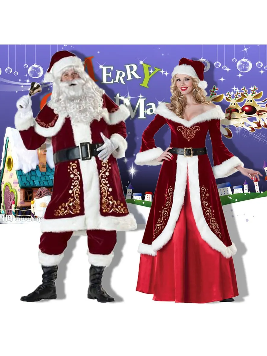 Christmas Costumes Santa Claus Cosplay Clothing Outfit Dress Couples ...