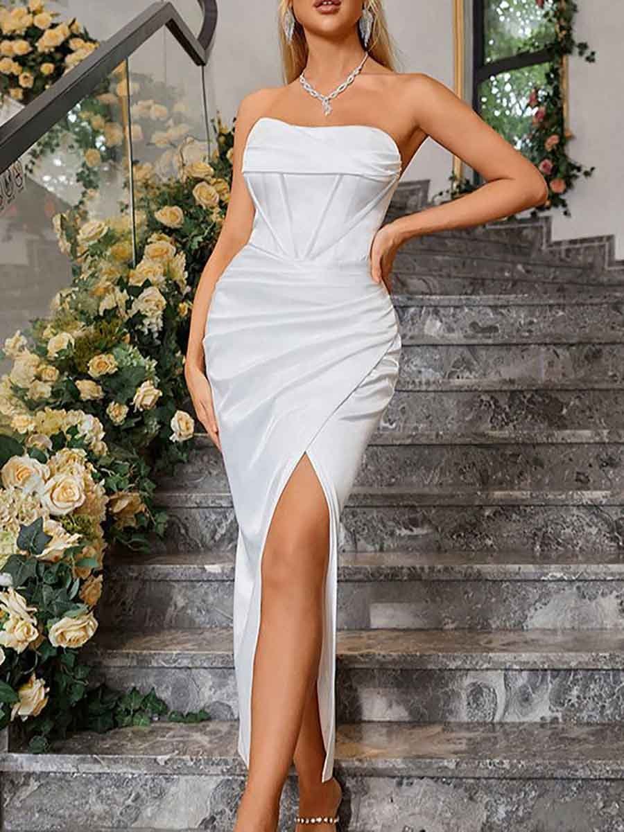 Strapless high waist slit dress