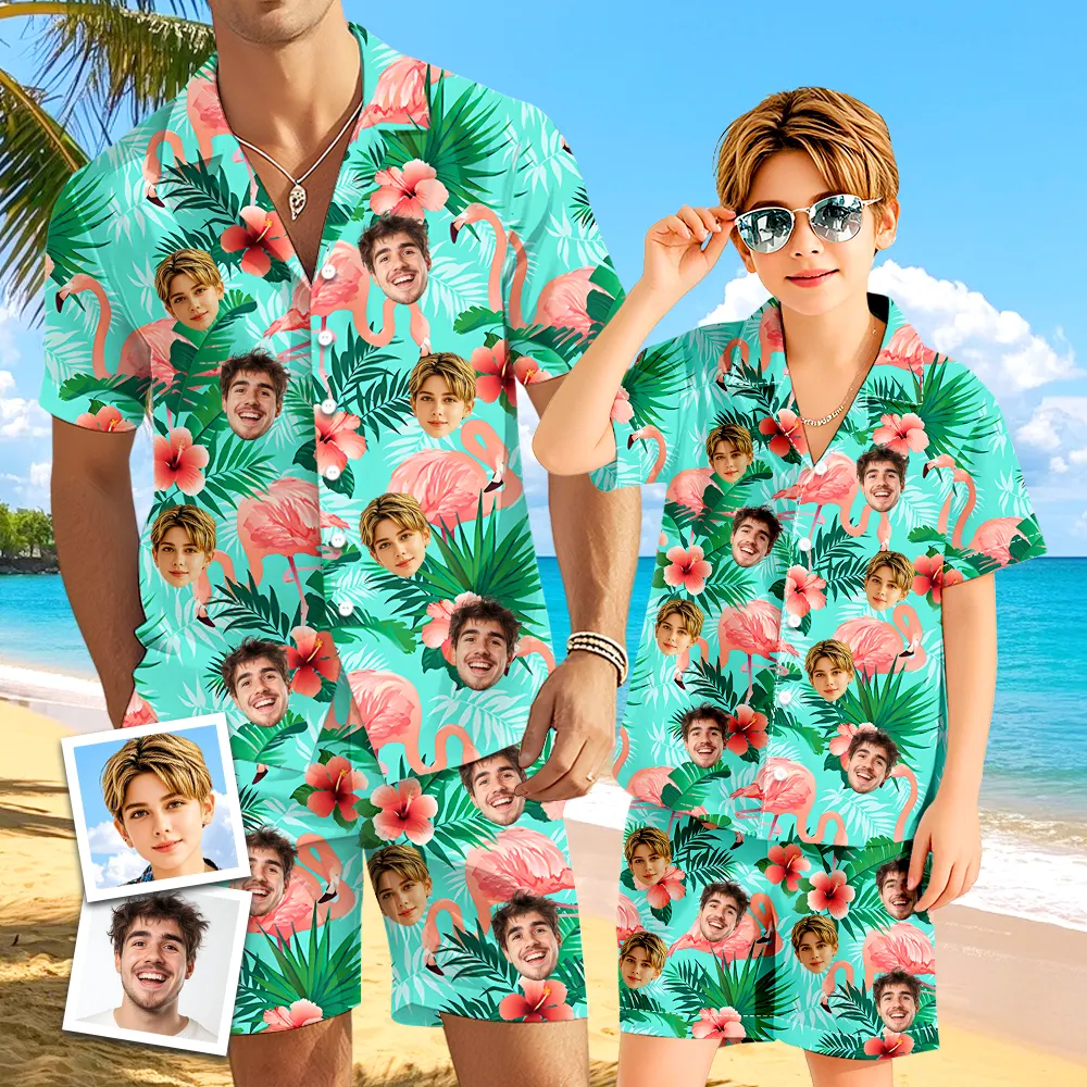 Personalized Father-Child Hawaiian Shirt and Short Set With Photo Print ...