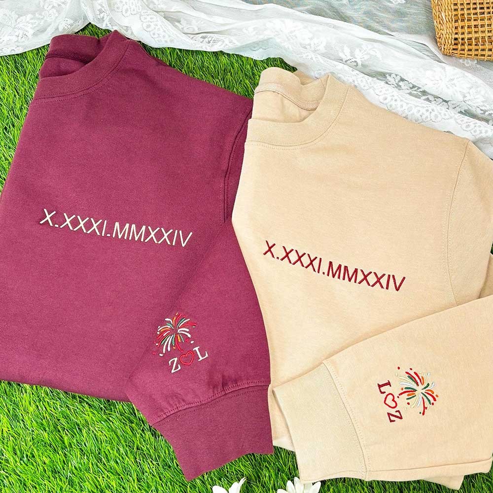 Personalized Embroidered Roman Numeral Sweatshirt With Firework ...