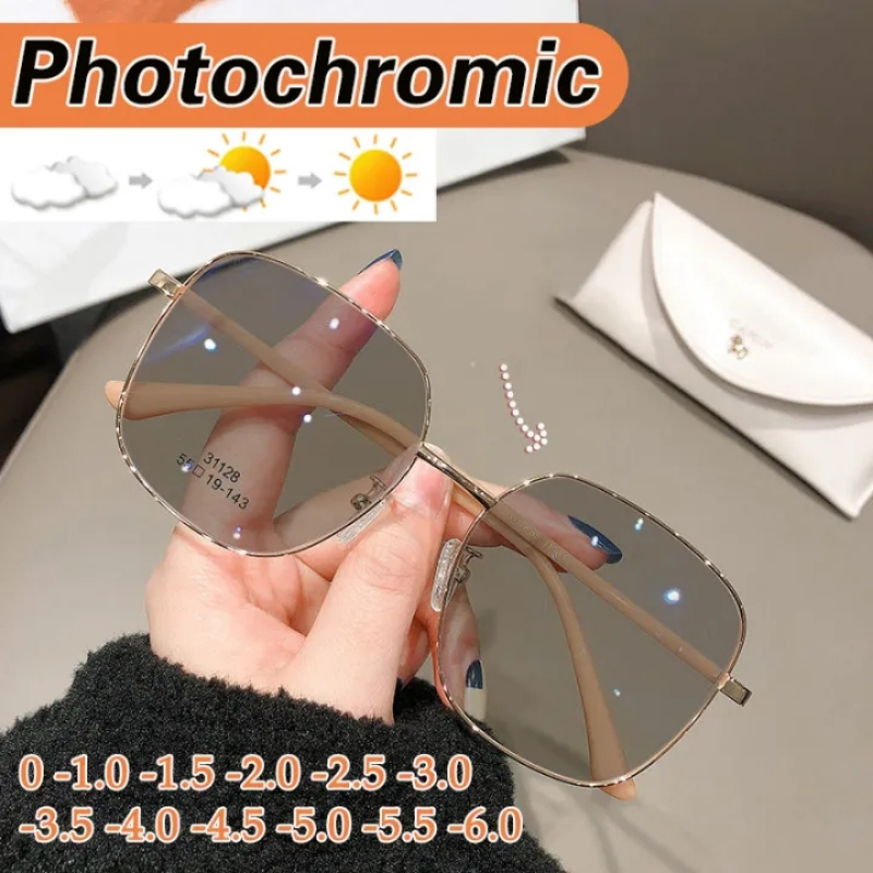 Photochromic Glasses Men Women Vintage Square Frame Sunglasses Anti ...