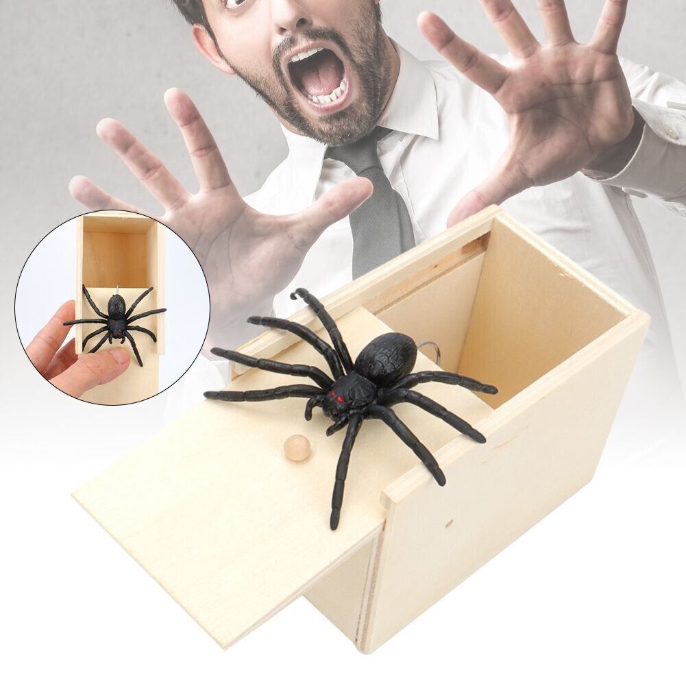 Wooden Box Spider Prank Practical Joke Trick Scare Toy Box Funny Kids ...
