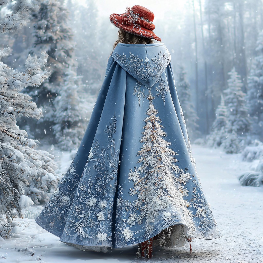 Christmas Tree And Snowflake Pattern Comfortable Casual Cape Coat