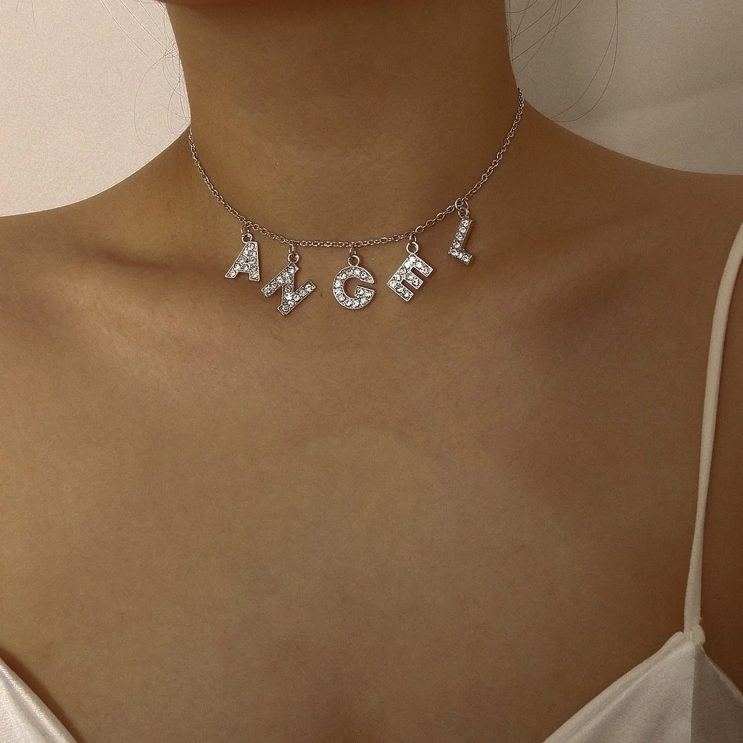 ANGEL RHINESTONE CHOKER NECKLACE