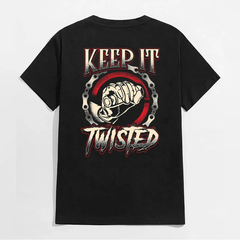 MOTOSUNNY KEEP IT TWISTED Graphic Casual Black Print T-shirt