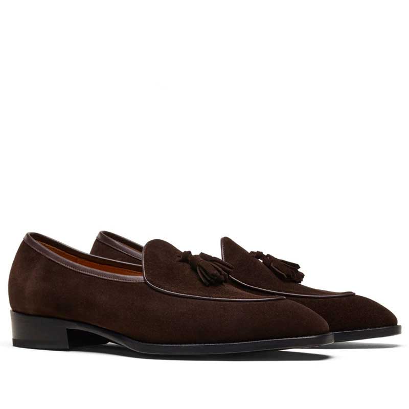 Premium Men's Suede Tassel Loafers - Fiddleback Leather Sole