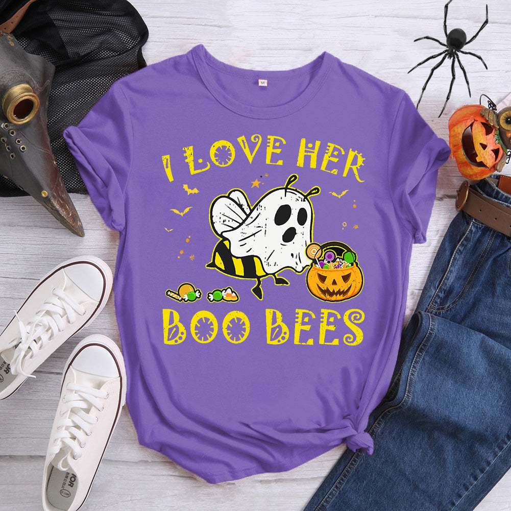 I Love Her Boo Bees Pumpkin Couples T-Shirt-07176