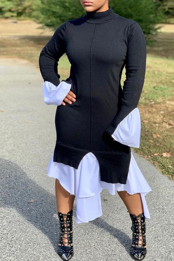 Patchwork Modern Irregular Midi Dress