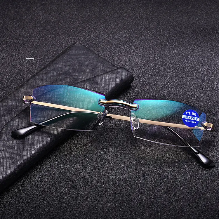 Rimless Diamond Cut Edge Finished Myopia Glasses Anti-blue Light Metal ...