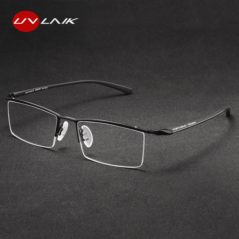 UVLAIK Men Business Half Frame Titanium Alloy Glasses Frame Leisure ...