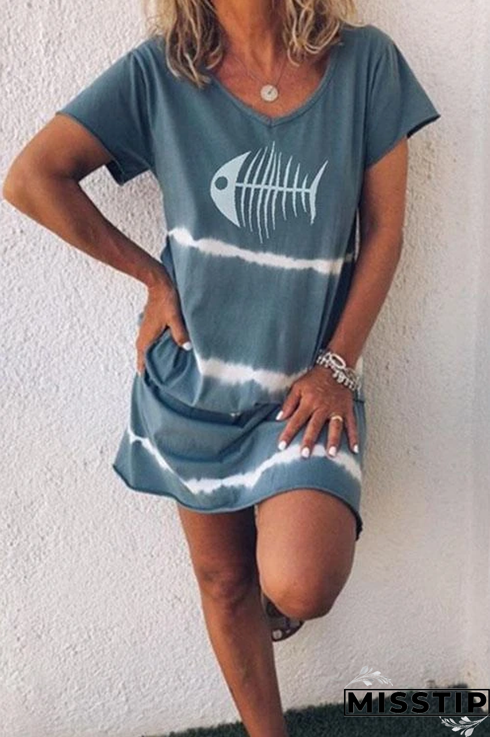 Fish Bone T-shirt Dress - MissTip
