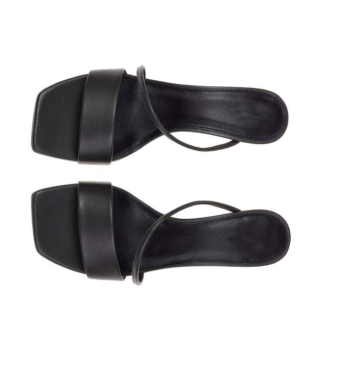 Black Square Toe Flat Sandals Vdcoo