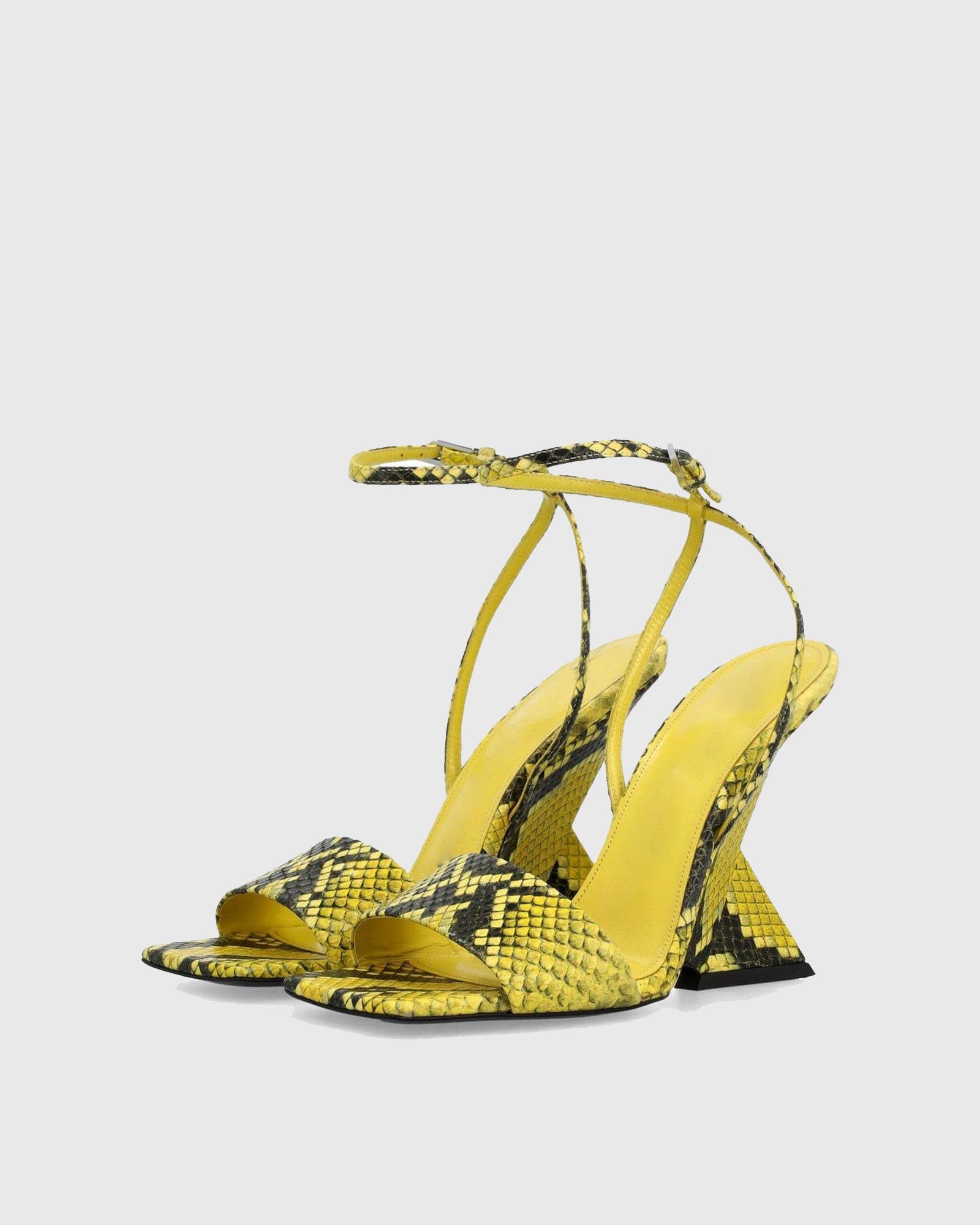 Alma Snake Print Heterotypic Heel Strap Open Toe Sandals In Yellow