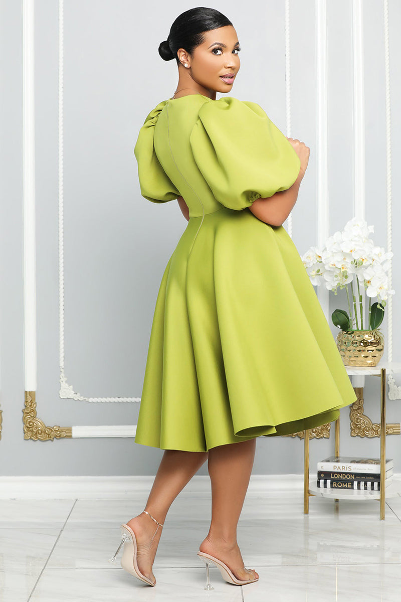 Puff Short Sleeve A-Line Mini Dresses