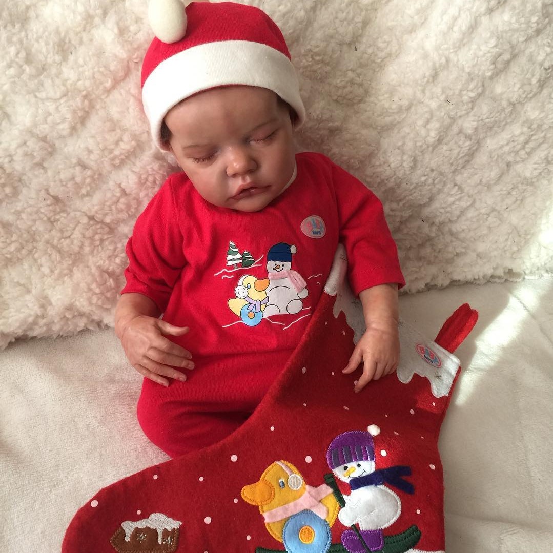 [Christmas Specials]17"Cute Lifelike Handmade Silicone Sleeping Reborn ...