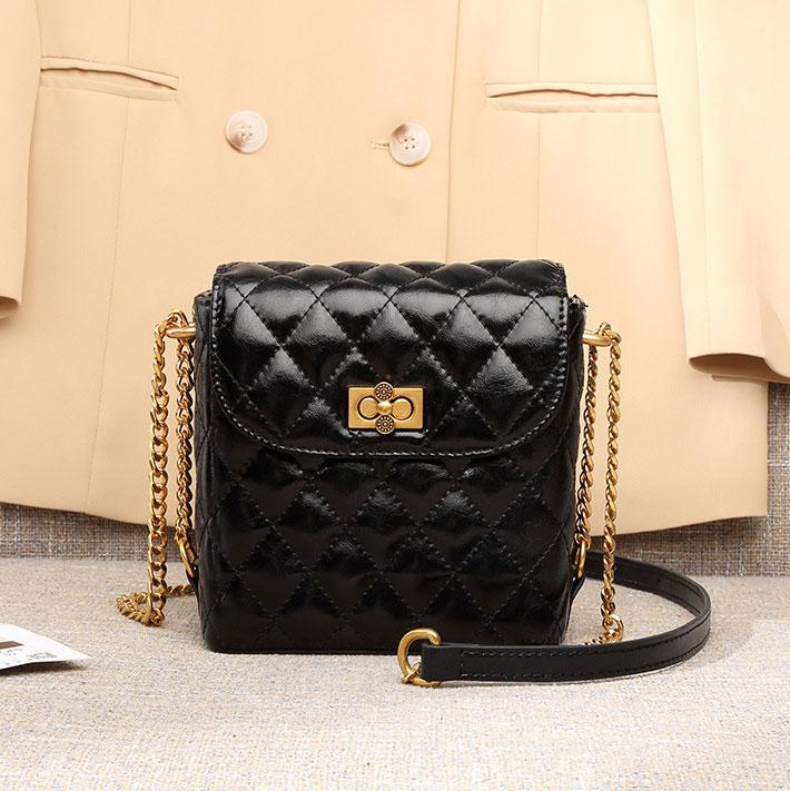 Leather diamond chain bag