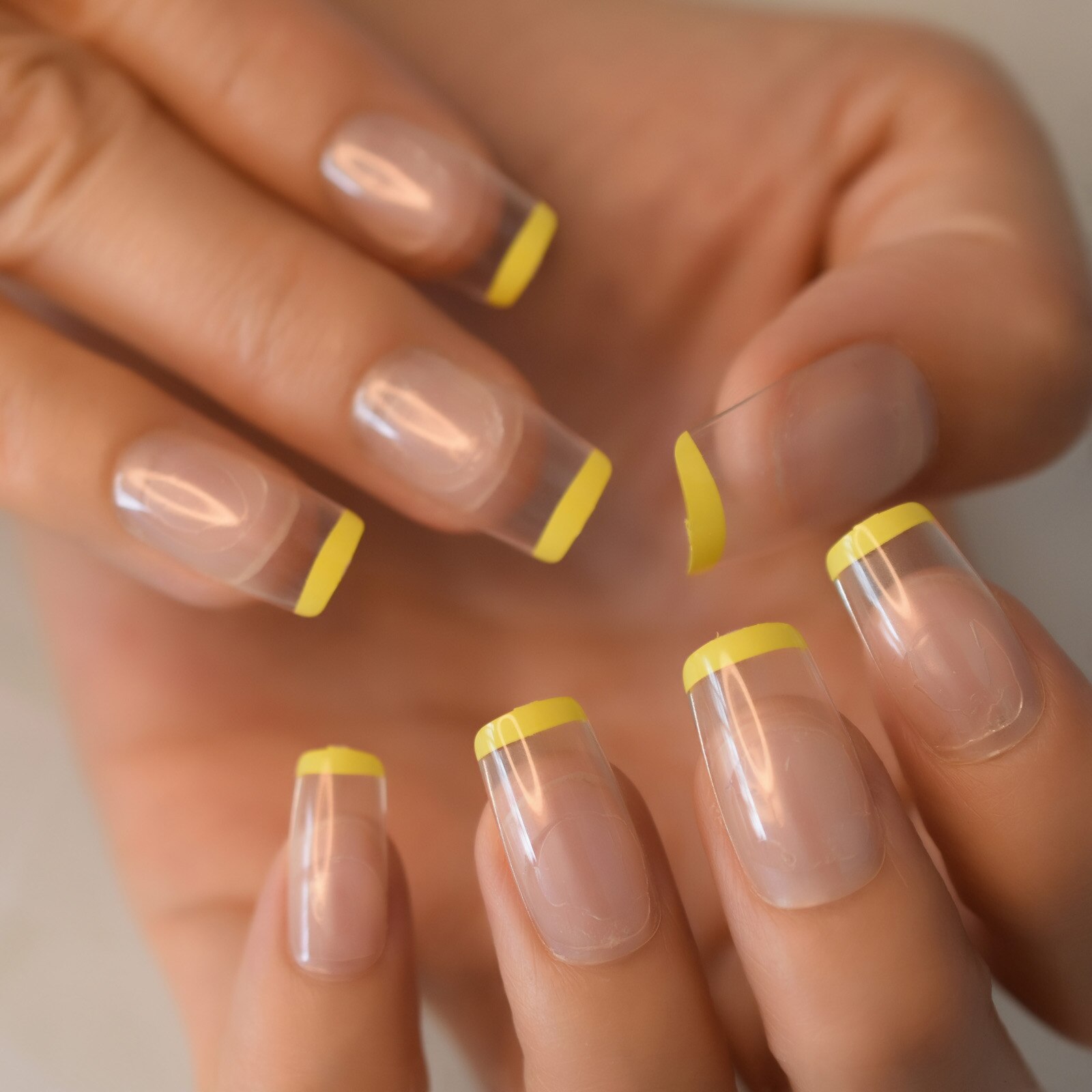 Churchf Transparent Glitter French Press on False Nails Medium Squoval ...