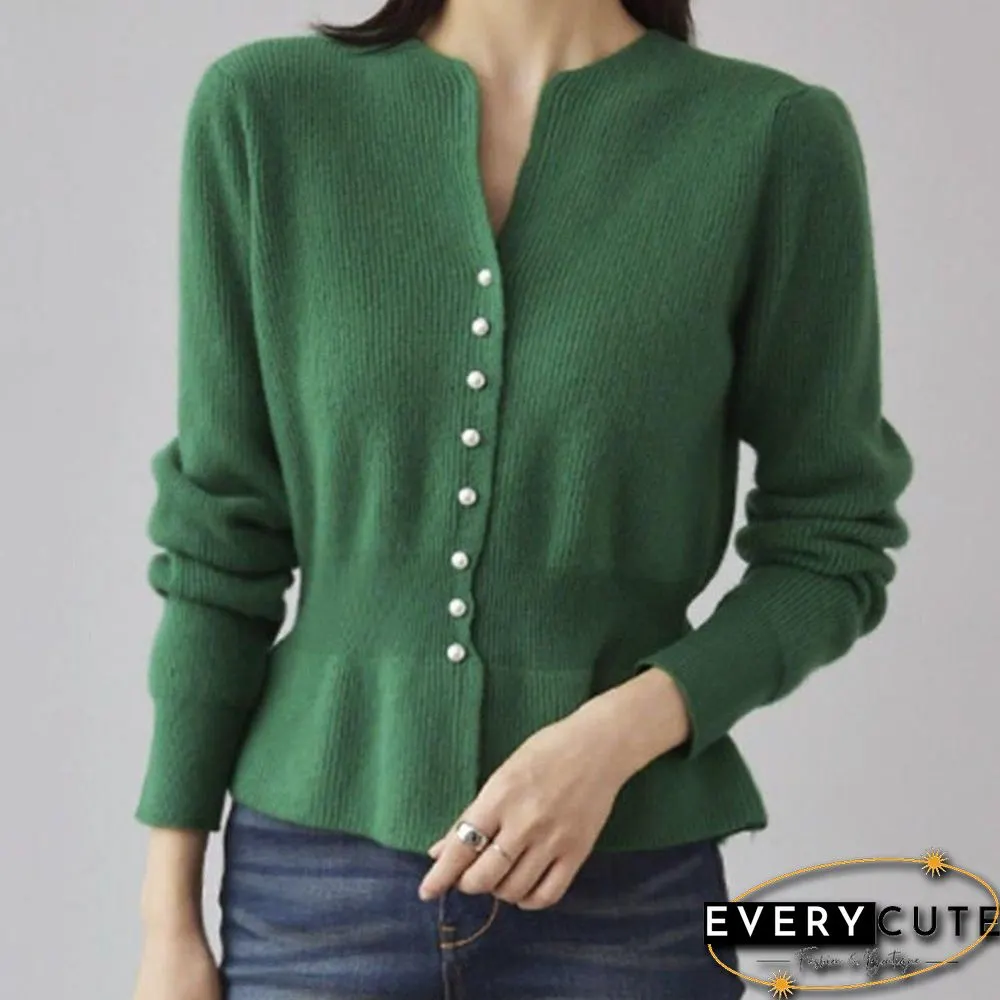 Emerald Green Button Front Peplum Outerwear Sweater
