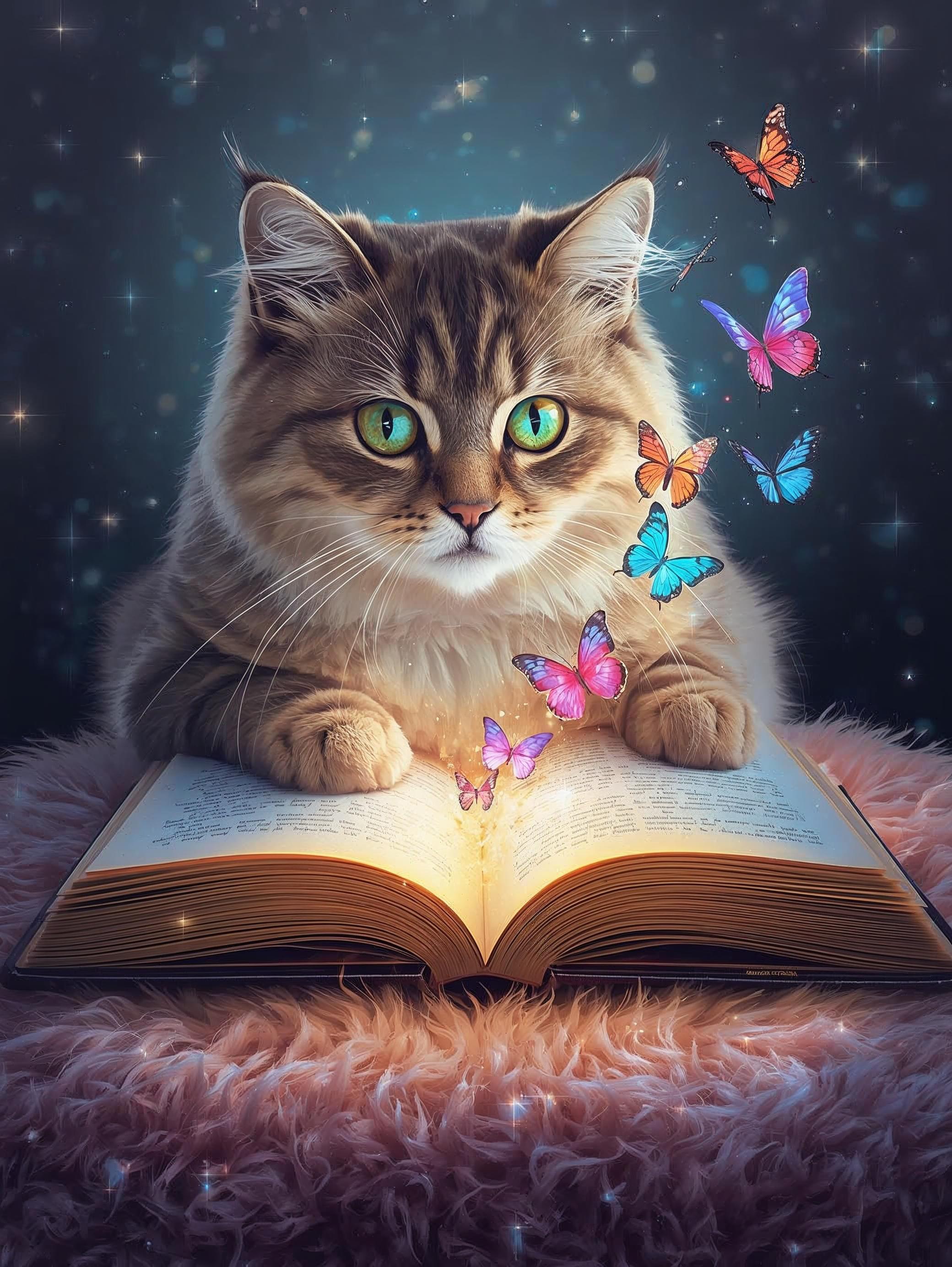 Tina Diamonds -Cute Cat with Sparkling Book (velvet cloth) Fairy Dust ...