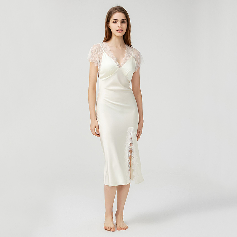 Side Slit Lace Silk Nightgown | Realsilklife