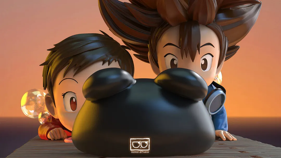 First Meet Blowing Bubbles Botamon - Digimon Resin Statue - KOKO-Studio