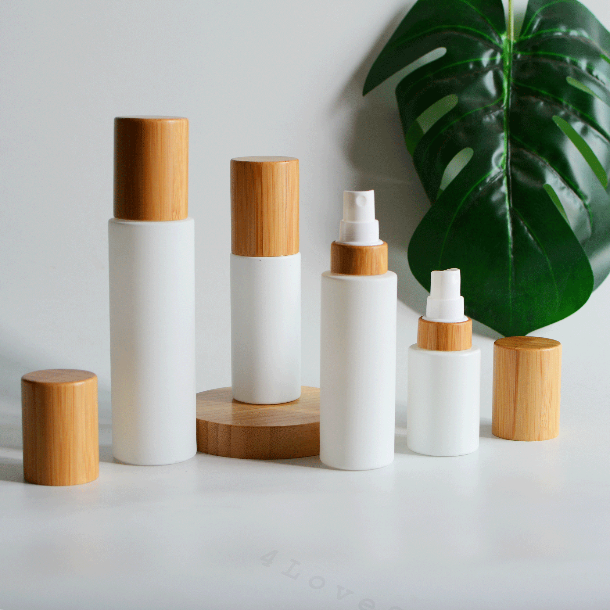 1-200pcs Natural Bamboo Wooden Matte White Glass Spray Bottle, Toner ...