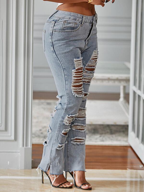 Distressed Side-Slit Jeans