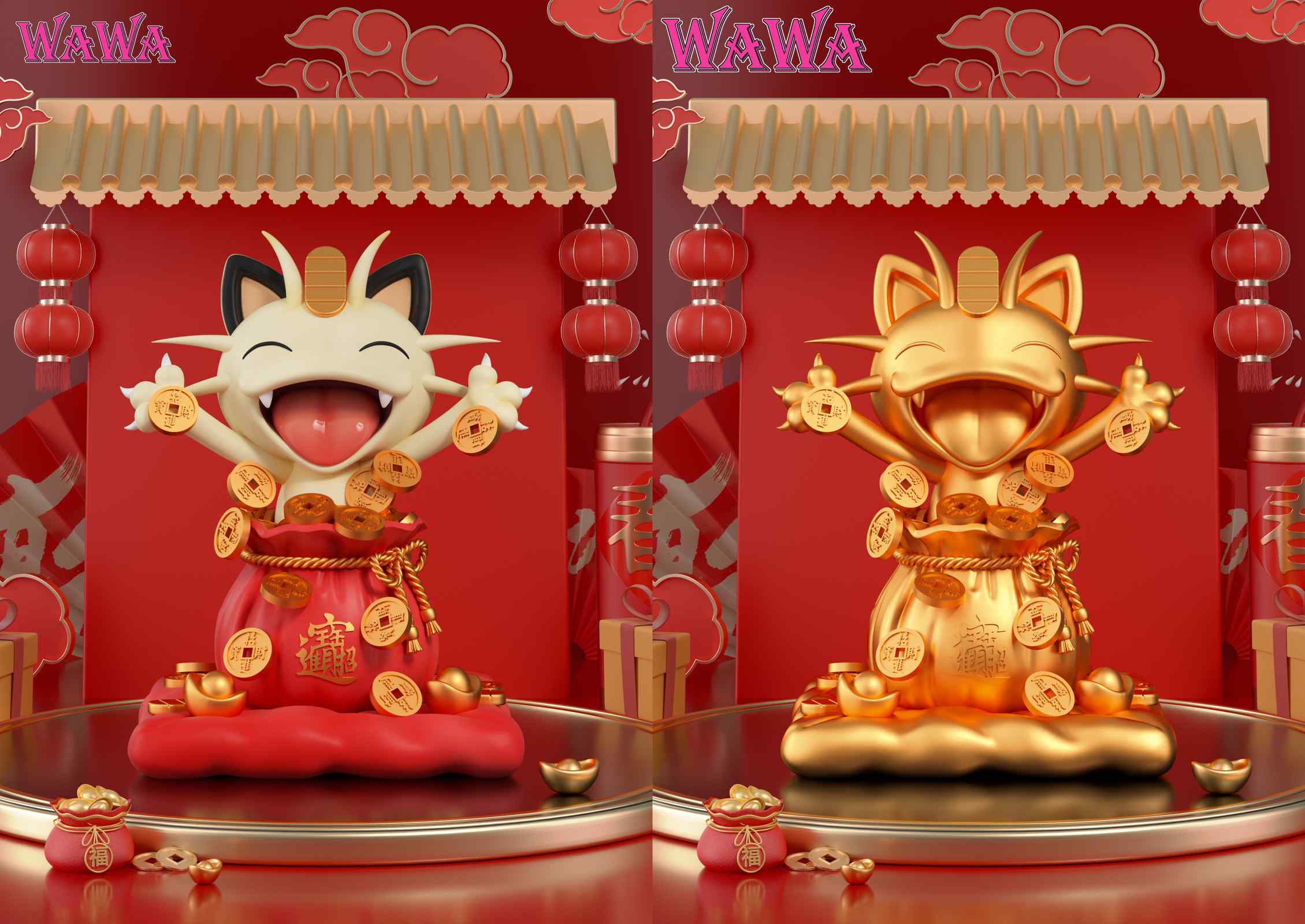 Throwing Coin Meowth - Pokemon Statue - WAWA Studio