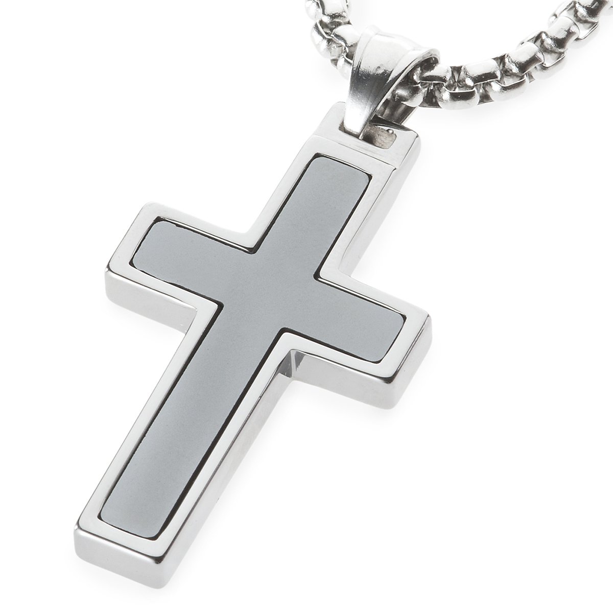 Women's Or Men's Unique Hematite Inlay Tungsten Cross Pendant Necklace ...