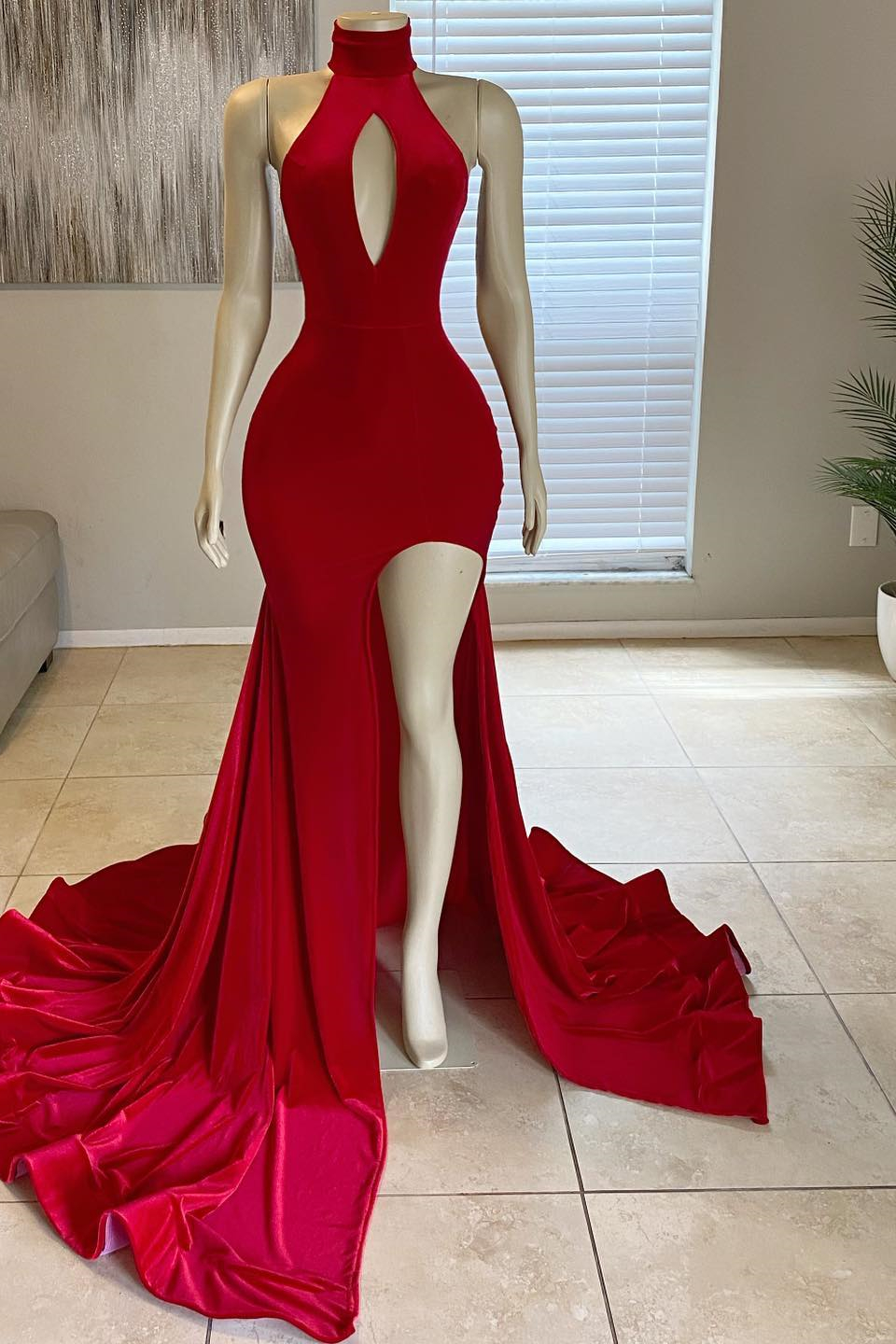 Miabel Glorious Mermaid Red Front Split High-Neck Prom Dress Online