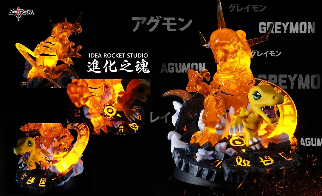 Agumon & Greymon with LED - Digimon Resin Statue - Idea Rocket Studios ...