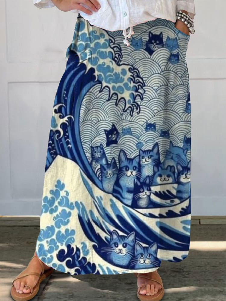 Women's CATch The Blue Wave&cats 2024 Linen Pocket Skirt