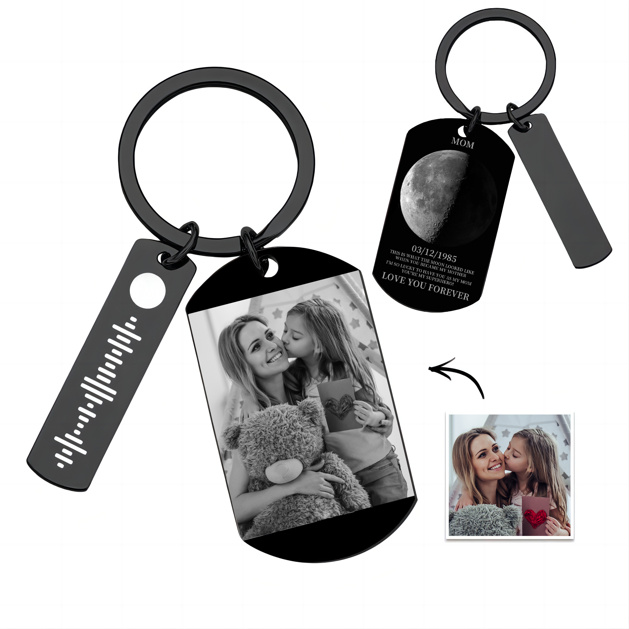 Custom Moon Phase Tag Keychain - Personalized Picture & Music Song Code ...
