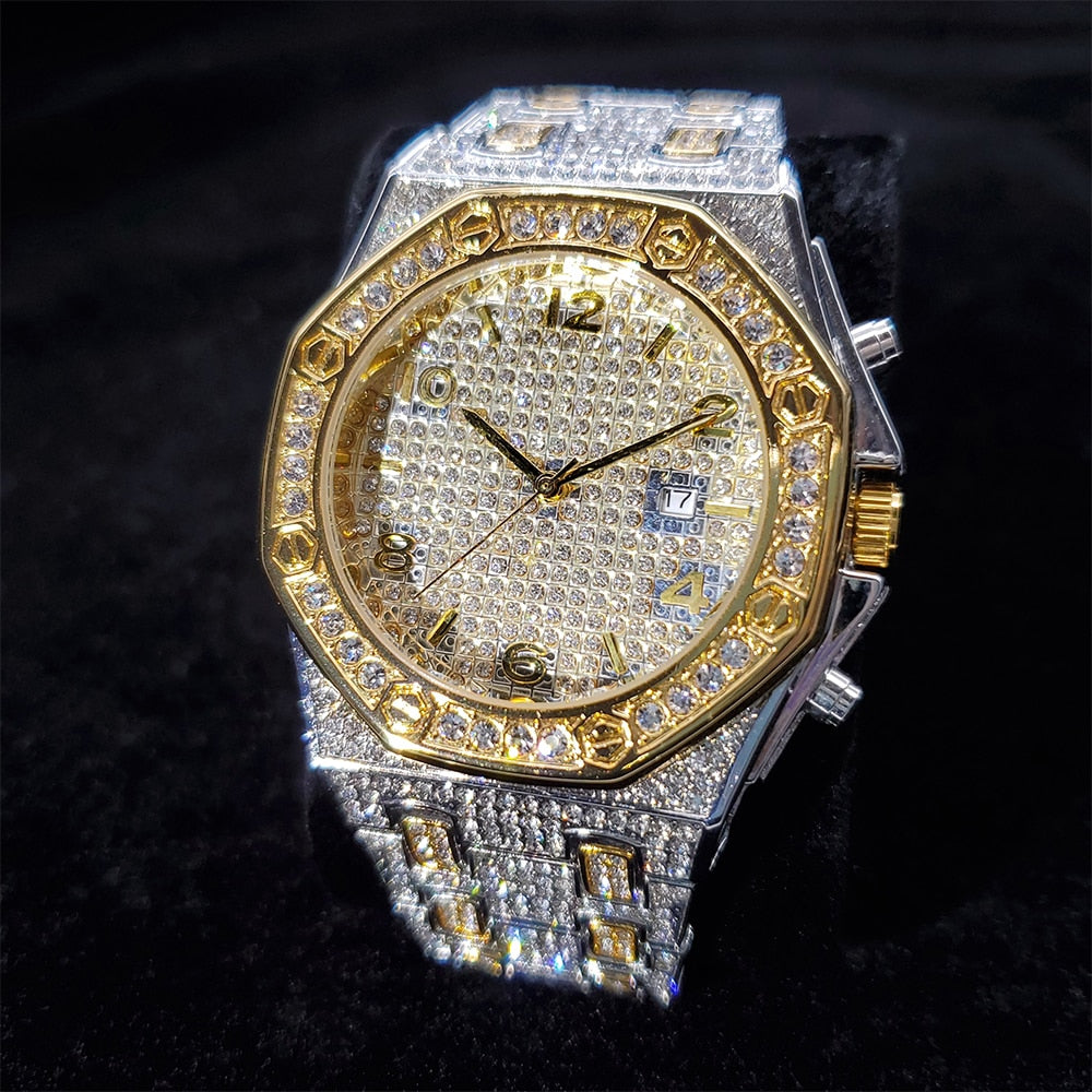 Iced Octagonal Case Screw Head Watch