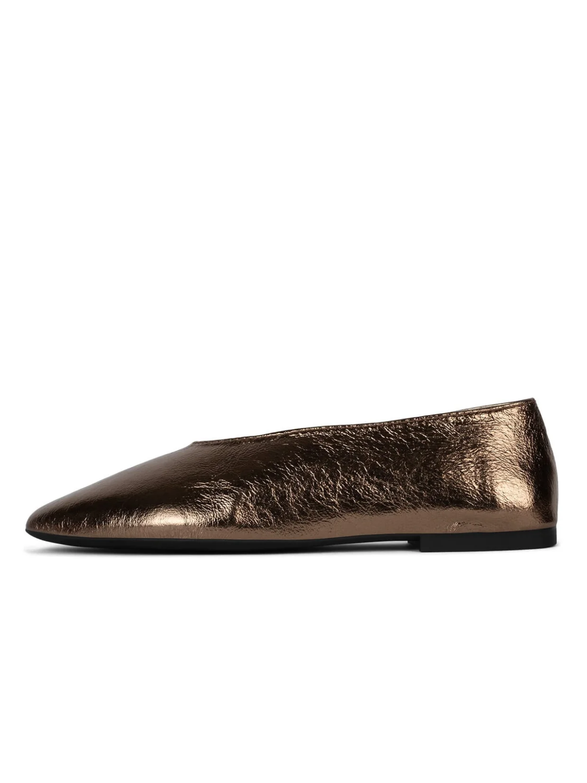 Taafo Bronze Metallic Crinkle High-Vamp Almond-Toe Flats