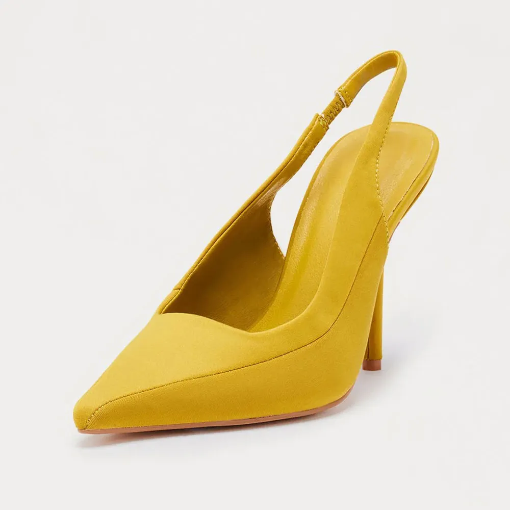 Yellow Pointed Toe Stiletto High Heel Slip On Slingback Pumps