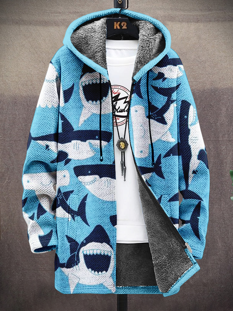 Men's Ocean Sharks All Over Print Hooded Trench Coat
