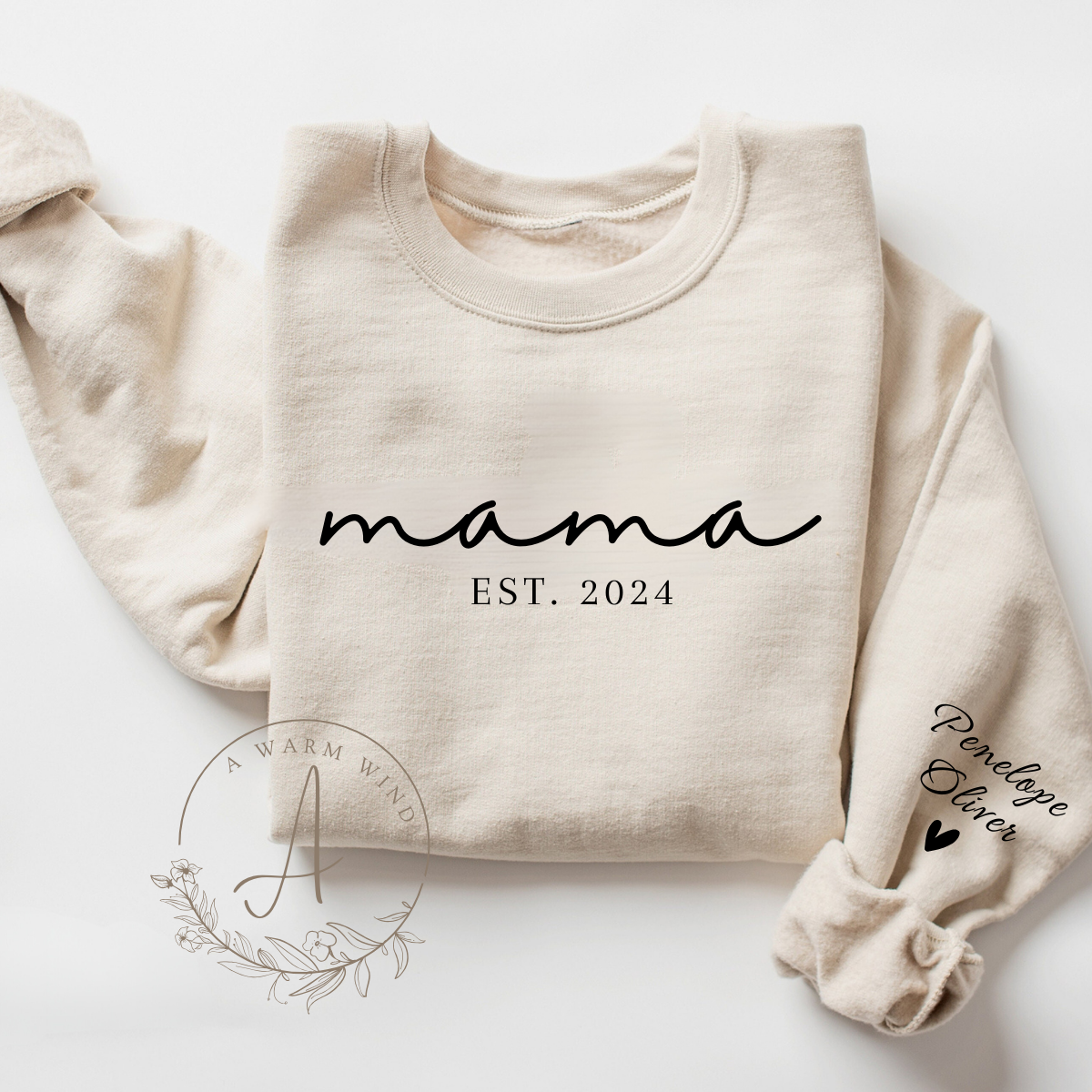 Custom Mama EST Sweatshirt with Kids Name On Sleeve,Mothers Day Gift