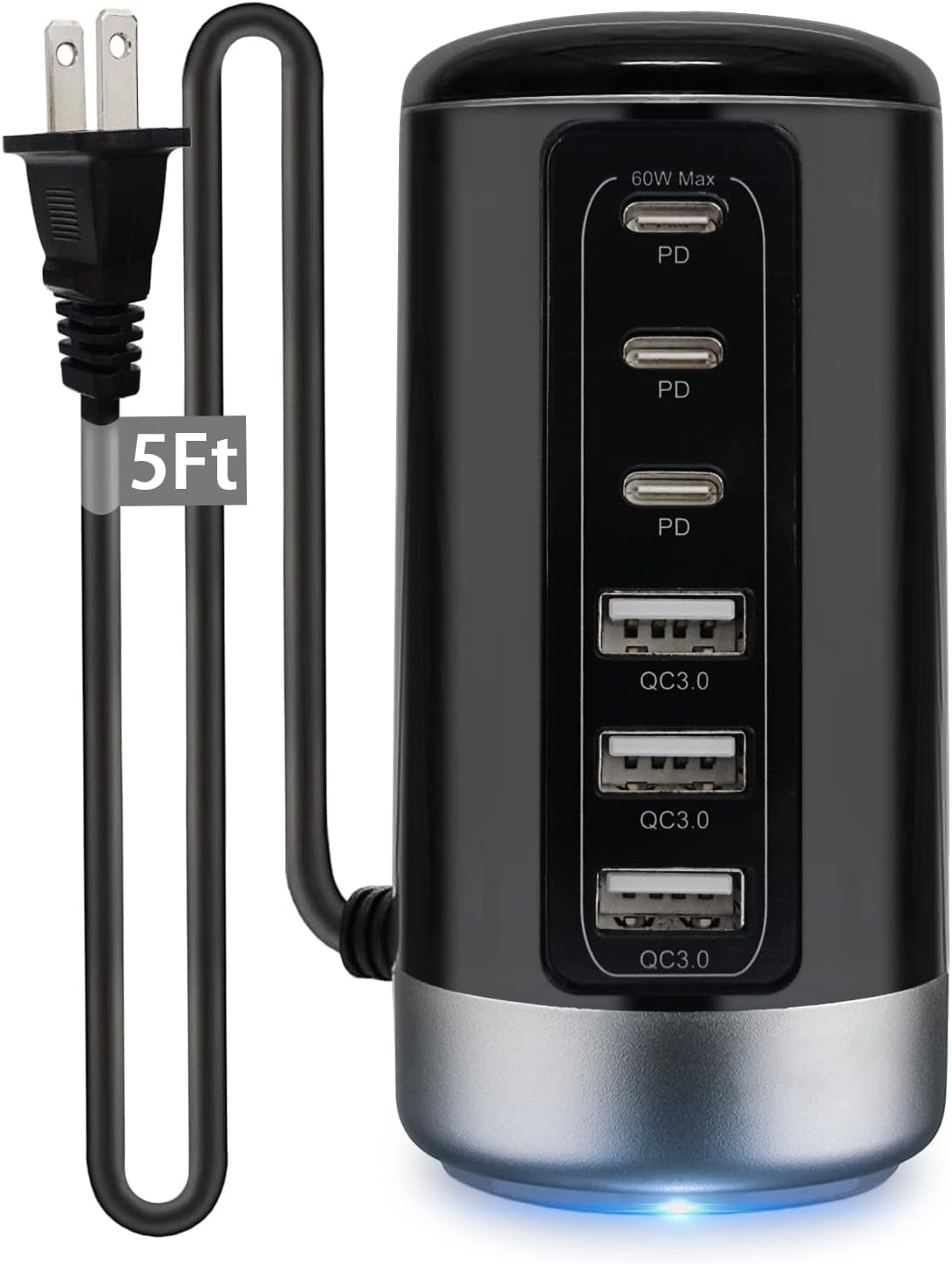Universal USB & USB C Tower Fast Charging Station 6-Port 60W - Compact ...