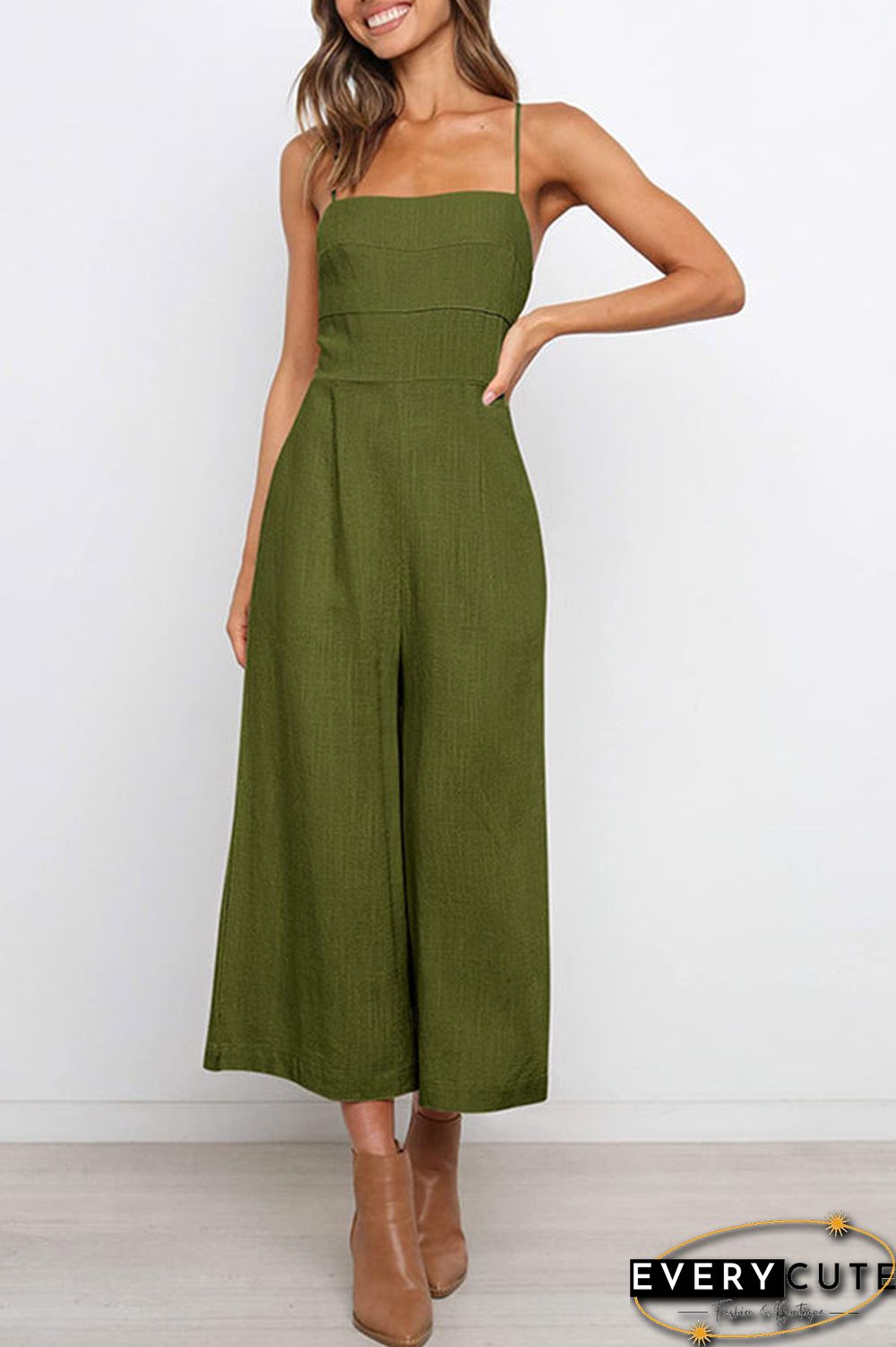 Solid Tie Backless Cropped Jumpsuits