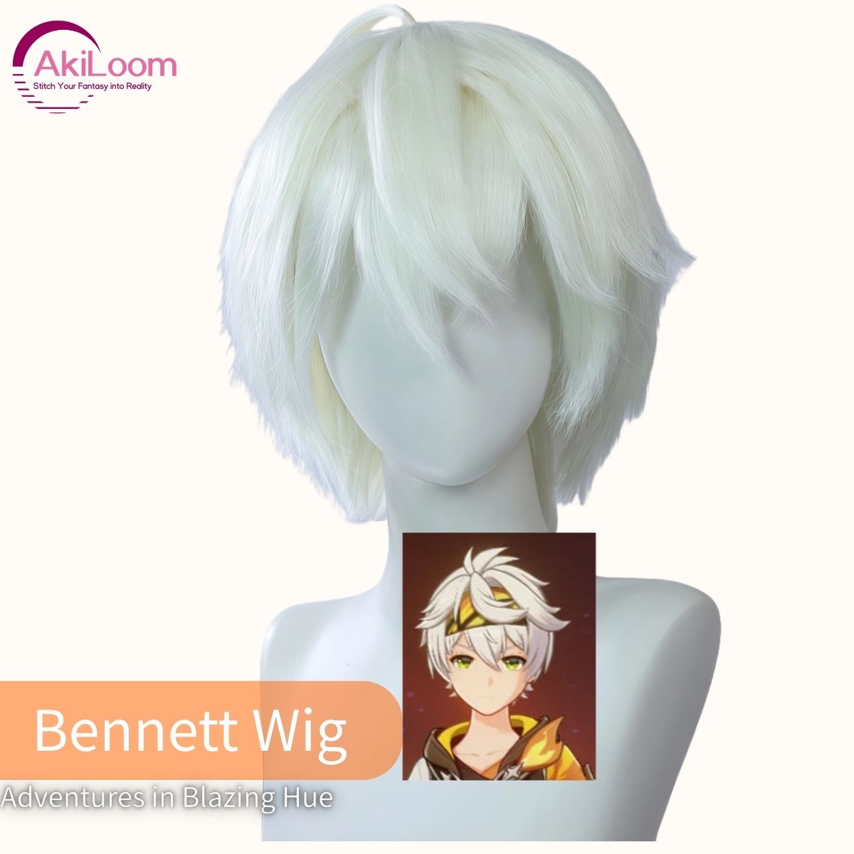 AkiLoom Game Genshin Impact Bennett Cosplay Wig Short Grey Adventures ...